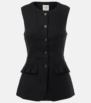 Posse Matilda Ruffled Linen Vest - Black