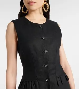 Posse Matilda Ruffled Linen Vest - Black