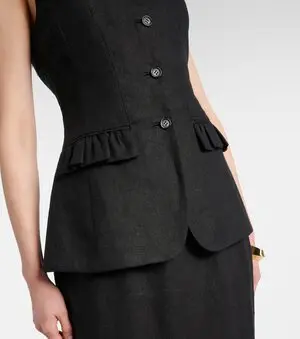 Posse Matilda Ruffled Linen Vest - Black
