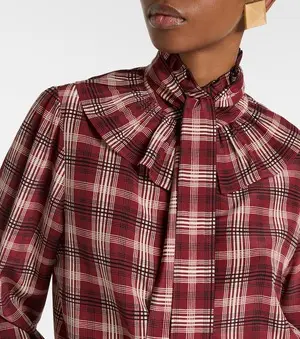 Saint Laurent Checked Silk Blouse - Red