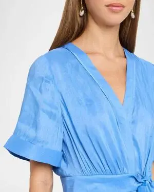 Kobi Halperin Miranda Pintuck Tiered Linen-silk Midi Dress - Sky