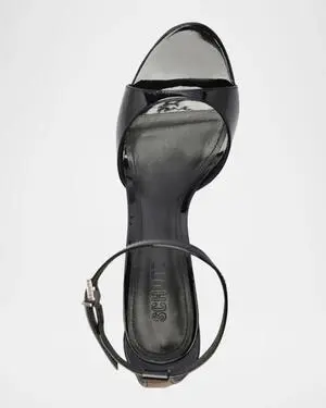 Schutz Scarlett Patent Leather Stiletto Sandals - Black