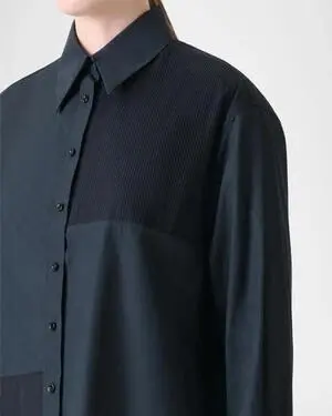 Akris Stitched Pleats Inset Cotton Poplin Oversized Shirt - Black