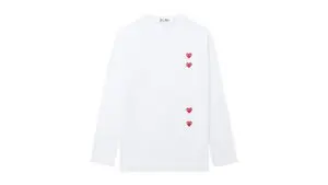 Play Comme Des Garcon Vertical 4 Heart Long Sleeve T-shirt - White