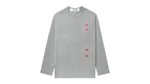 Play Comme Des Garcon Vertical 4 Heart Long Sleeve Tee - Grey