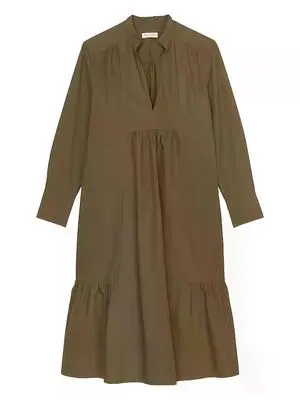 Marc O'polo Pleated Long-sleeved Midi Dress - Brown
