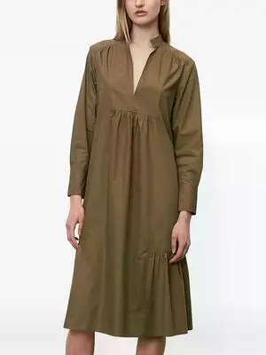 Marc O'polo Pleated Long-sleeved Midi Dress - Brown