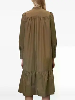 Marc O'polo Pleated Long-sleeved Midi Dress - Brown