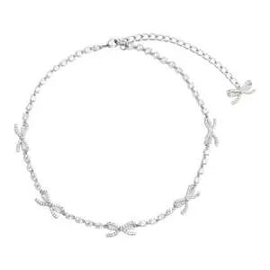SELF-PORTRAIT Micro Crystal Bow Necklace - Silver