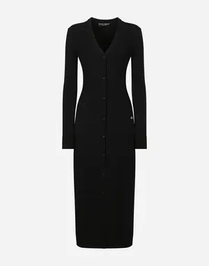 Dolce & Gabbana Long Stretch Viscose Knit Cardigan With Dg Logo