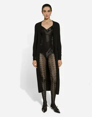 Dolce & Gabbana Long Stretch Viscose Knit Cardigan With Dg Logo