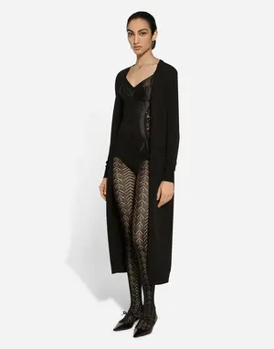 Dolce & Gabbana Long Stretch Viscose Knit Cardigan With Dg Logo