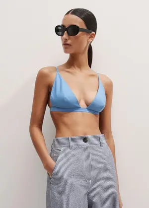 ME+EM Impossibly Soft Cotton Shirt Bralette Chambray - Blue