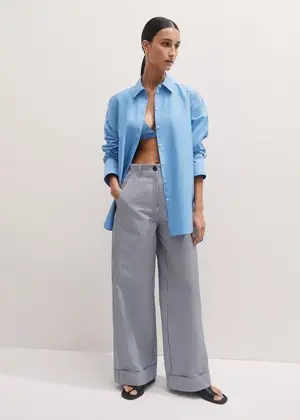 ME+EM Impossibly Soft Cotton Shirt Bralette Chambray - Blue