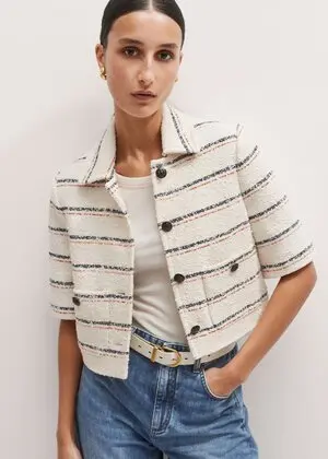 ME+EM Striped Italian Cotton-blend Short Jacket