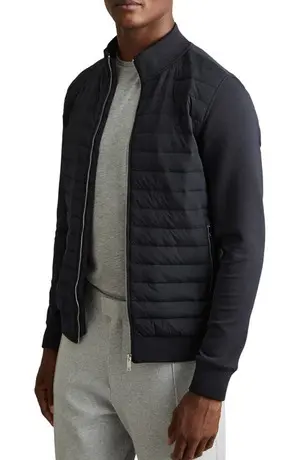 REISS Freddie Mixed Media Jacket - Navy