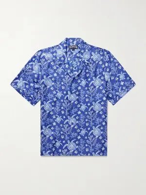 Vilebrequin Charli Camp-collar Printed Silk-twill Shirt - Blue