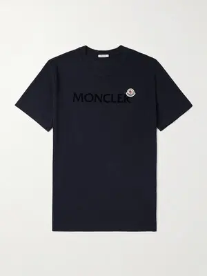 Moncler Logo-flocked Appliquéd Cotton-jersey T-shirt - Blue