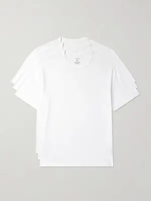 Officine Générale Three-pack Organic Cotton-jersey T-shirts - White