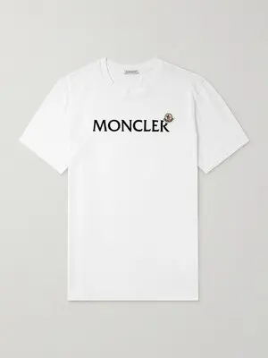Moncler Slim-fit Logo-flocked Appliquéd Cotton-jersey T-shirt - White