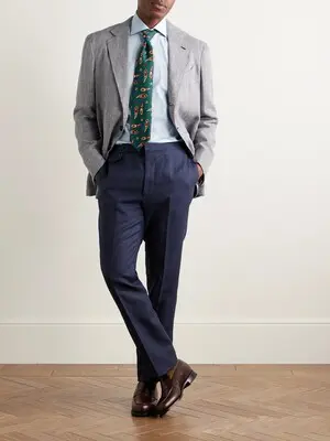 J. MUESER Waverly Herringbone Linen And Wool-blend Blazer - Blue