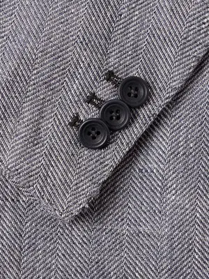 J. MUESER Waverly Herringbone Linen And Wool-blend Blazer - Blue