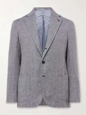 J. MUESER J. Mueser - Waverly Herringbone Linen And Wool-Blend Blazer - Men - Blue  Navy