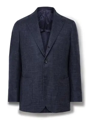 J. MUESER Slim-fit Linen, Virgin Wool And Silk-blend Blazer - Blue