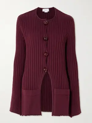 Stella McCartney Ribbed Organic Cotton Cardigan - Burgundy