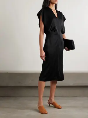 Stella McCartney Draped Satin Midi Dress - Black