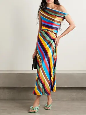 Staud Phare Draped Striped Silk-blend Midi Dress