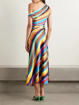 Staud Phare Draped Striped Silk-blend Midi Dress