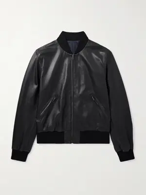 Canali Reversible Leather And Shell Bomber Jacket - Black