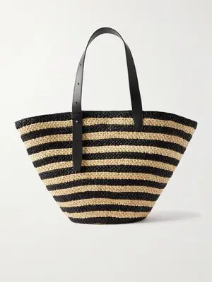 Lié Studio LIÉ STUDIO The Bianca Large Leather-trimmed Striped Raffia Tote Neutrals