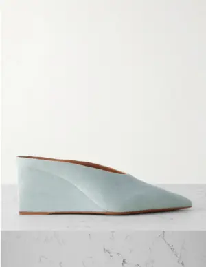Alaïa 75 Suede Wedge Mules Mint