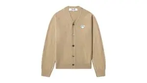 Play Comme Des Garcon White Heart V-neck Cardigan Sweater - Beige