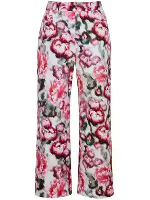 Adam Lippes Alessia Floral-print Cropped Trousers - Pink