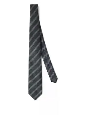 Brunello Cucinelli Striped Silk Neck Tie - Grey
