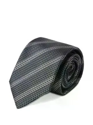 Brunello Cucinelli Striped Silk Neck Tie - Grey