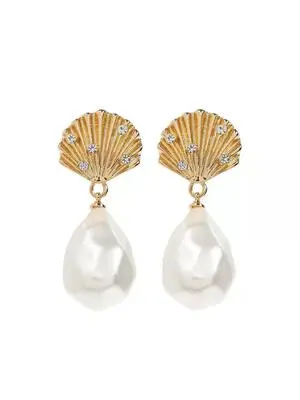 SELF-PORTRAIT Shell-shaped Faux Pearl Drop Earrings - Gold