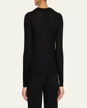 Giorgio Armani Cashmere-silk Rib Knit Pullover Sweater - Solid Black