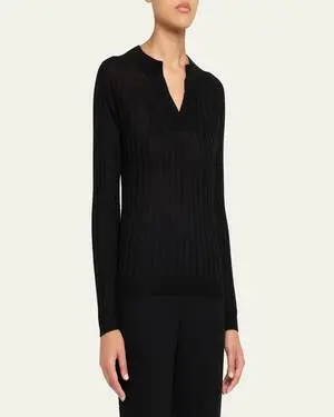 Giorgio Armani Cashmere-silk Rib Knit Pullover Sweater - Solid Black