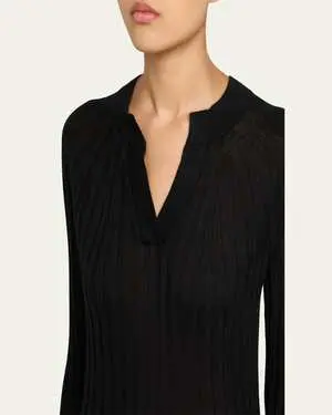 Giorgio Armani Cashmere-silk Rib Knit Pullover Sweater - Solid Black
