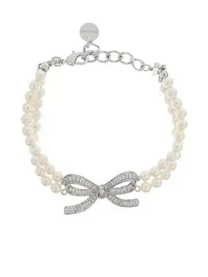 SELF-PORTRAIT Crystal-embellished Bow Faux Pearl Bracelet - Silver