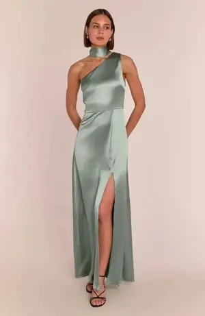 REWRITTEN One Shoulder Maxi Dress - Sage Green