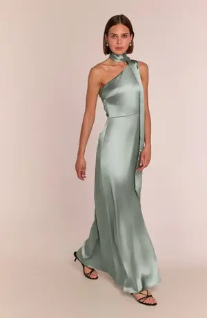 REWRITTEN One Shoulder Maxi Dress - Sage Green