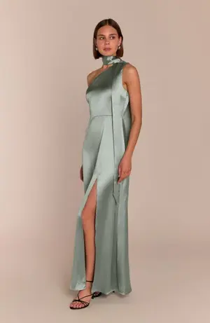 REWRITTEN One Shoulder Maxi Dress - Sage Green