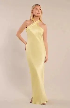 REWRITTEN Roma Halter Neck Maxi Dress With Tie Detail - Lemonade