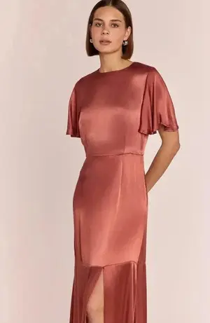 REWRITTEN Sienna Capped Sleeve Floor Length Dress - Terracotta
