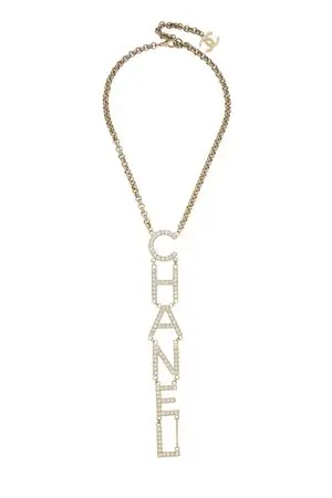 Chanel Crystal Logo Necklace - Gold